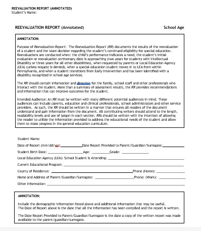PaTTAN - Reevaluation Report (Annotated) - School Age